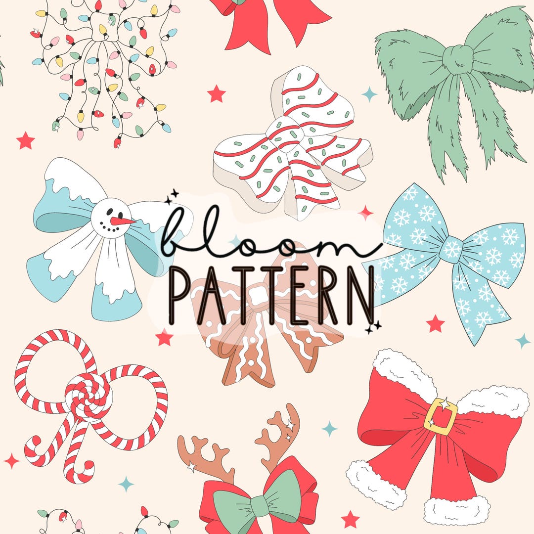 Retro Bow Christmas Seamless Pattern, Cute Christmas Seamless Pattern ...