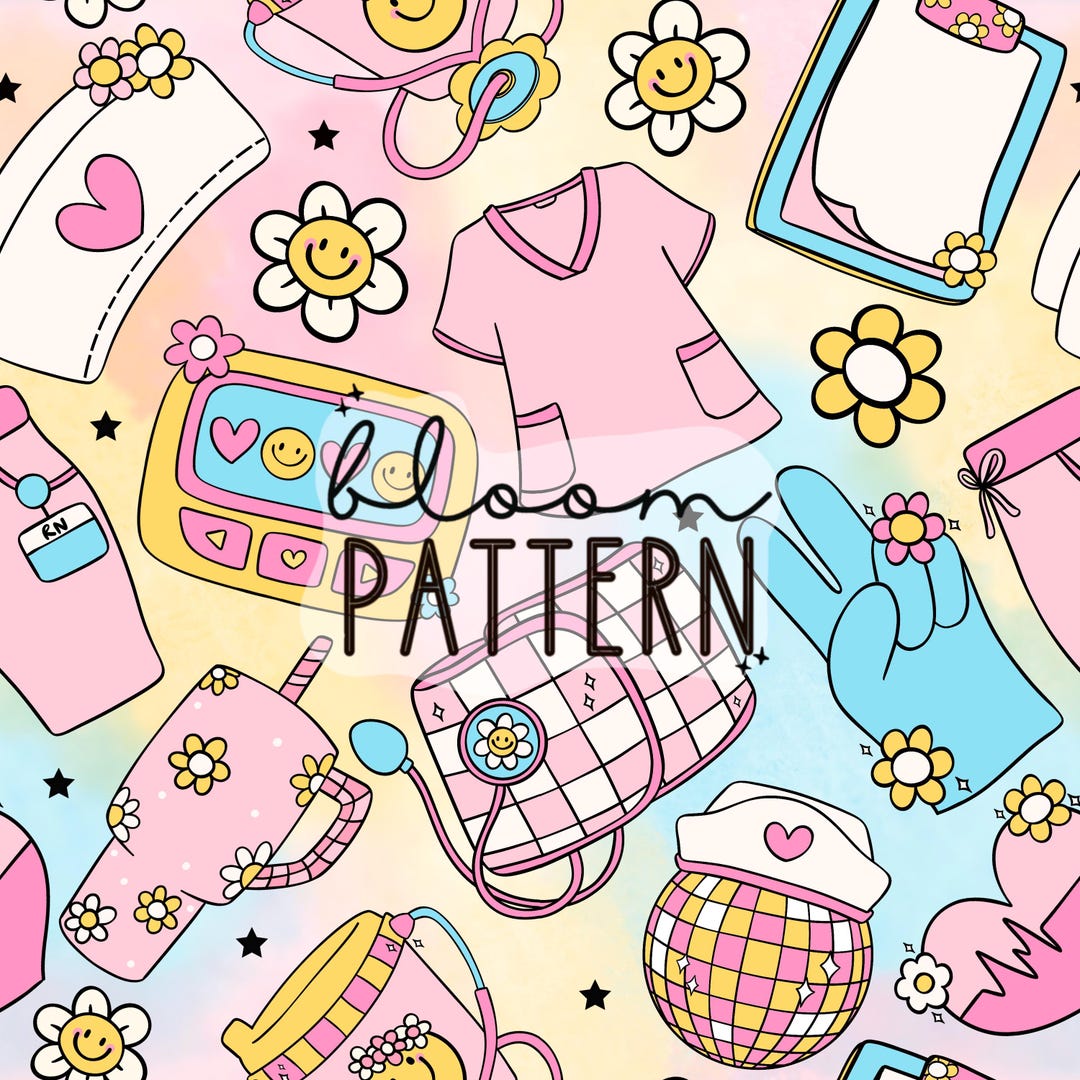Nurse Seamless Pattern, Retro Nurse Flower Seamless Pattern, Healthcare ...