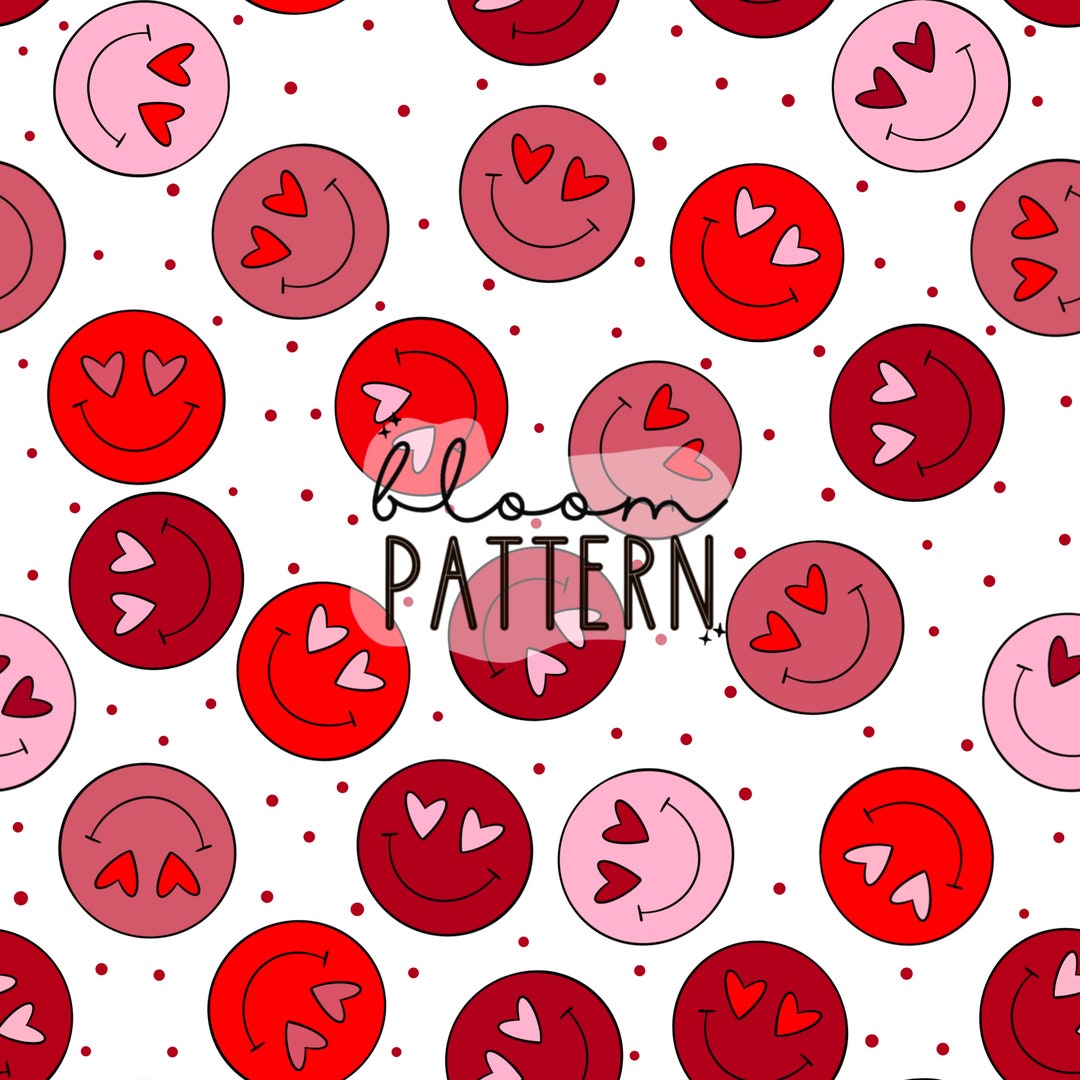 Retro Groovy Valentines Day Seamless Pattern, Smiley Face Seamless ...