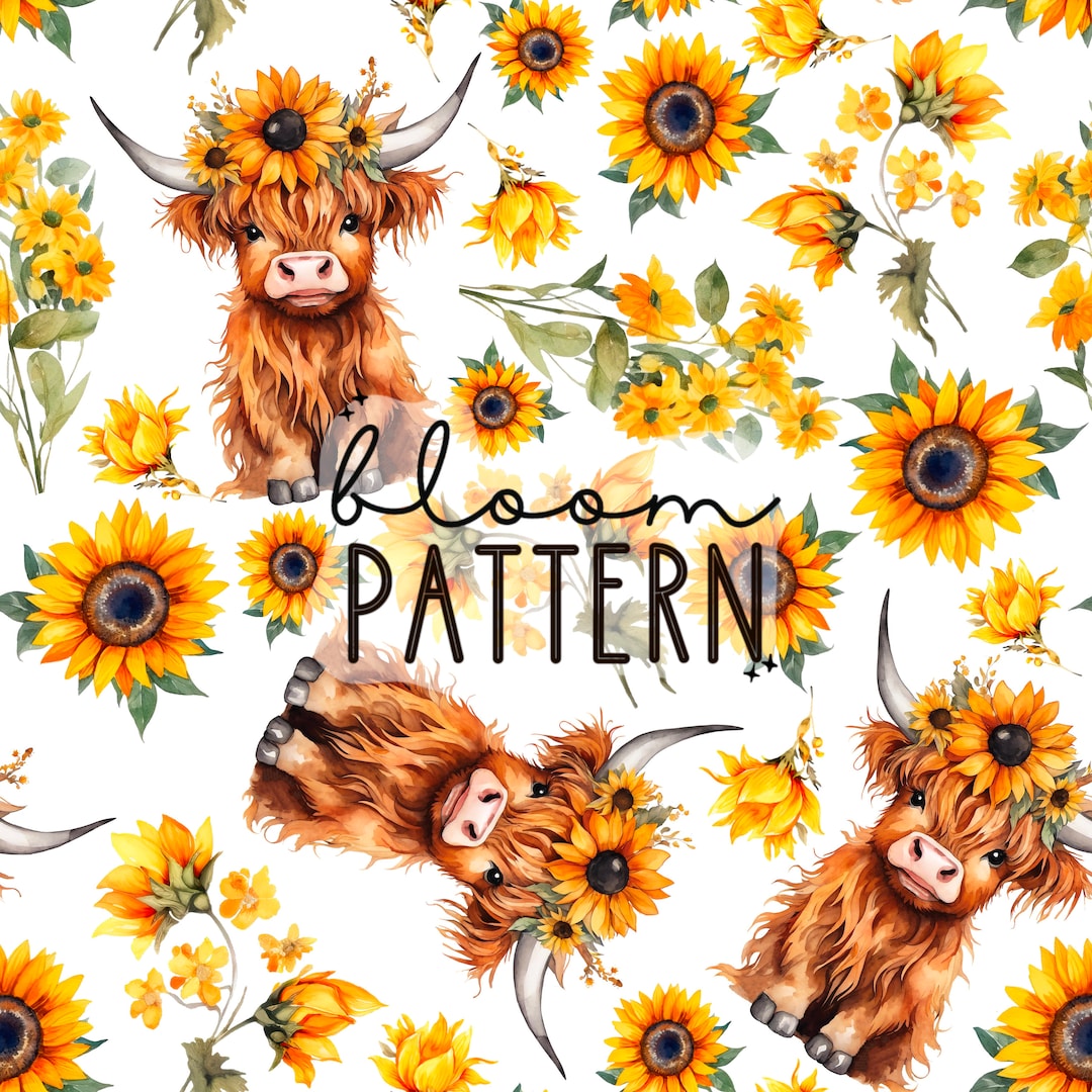 Highland Cow Floral Seamless Pattern, Spring Seamless Pattern, Boho ...
