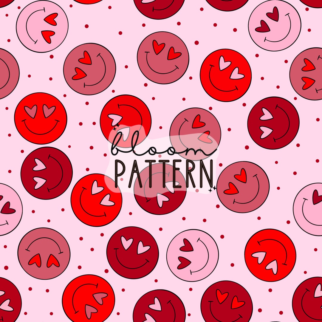 Retro Groovy Valentines Day Seamless Pattern, Smiley Face Seamless ...