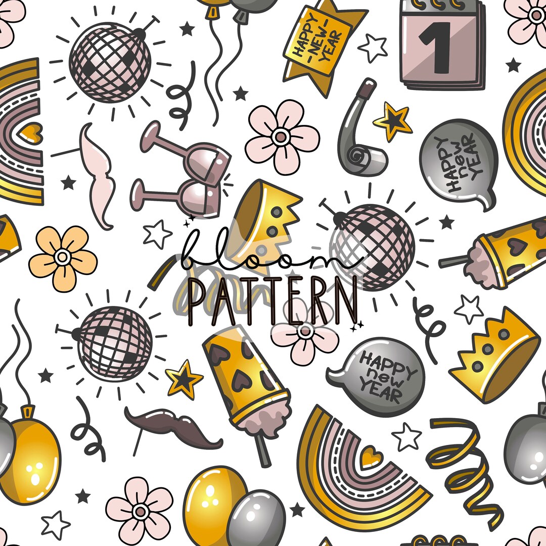 Retro Happy New Year Seamless Pattern, New Year Seamless Pattern, Disco ...
