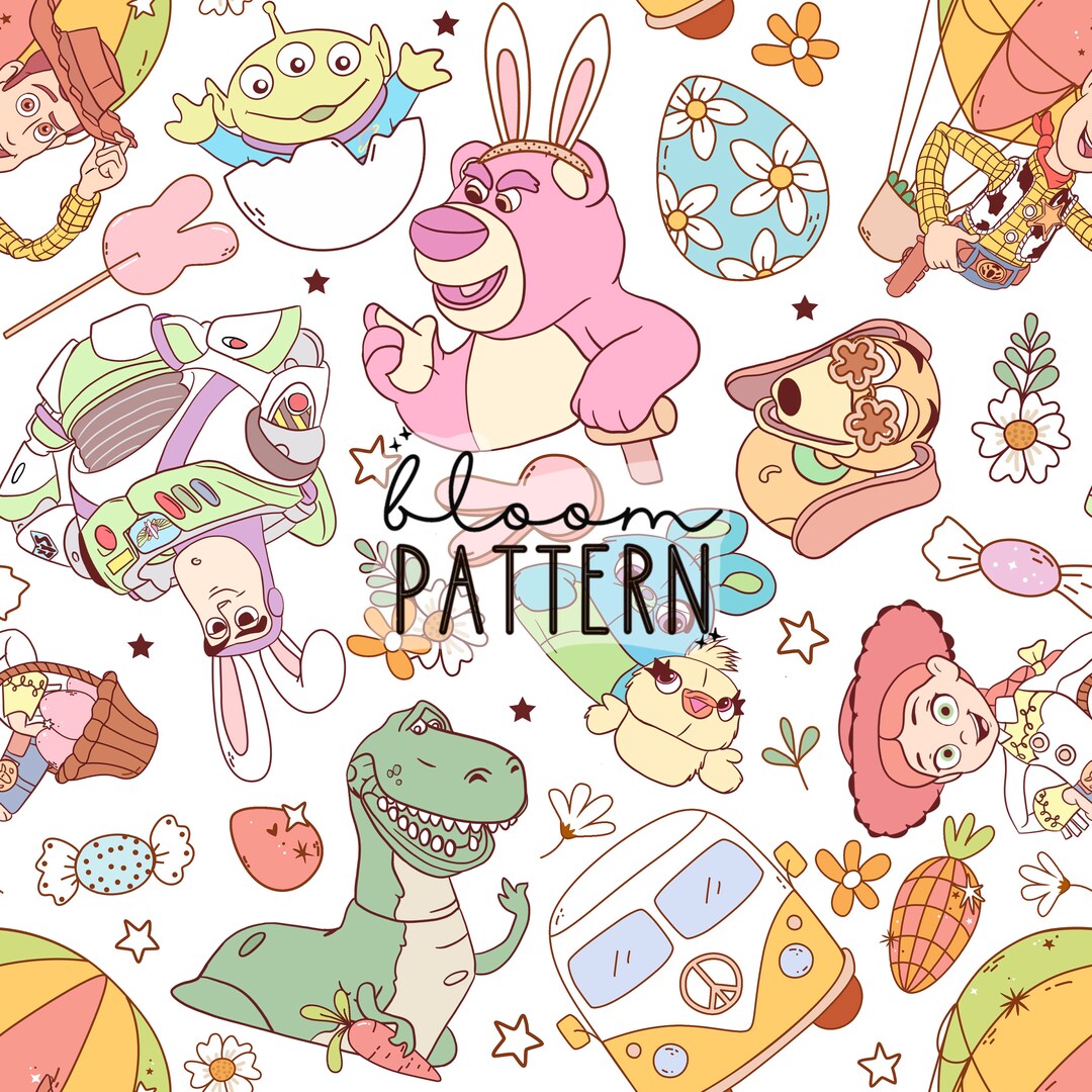 Easter Story Friends Seamless Pattern, Retro Easter Van Cartoon ...