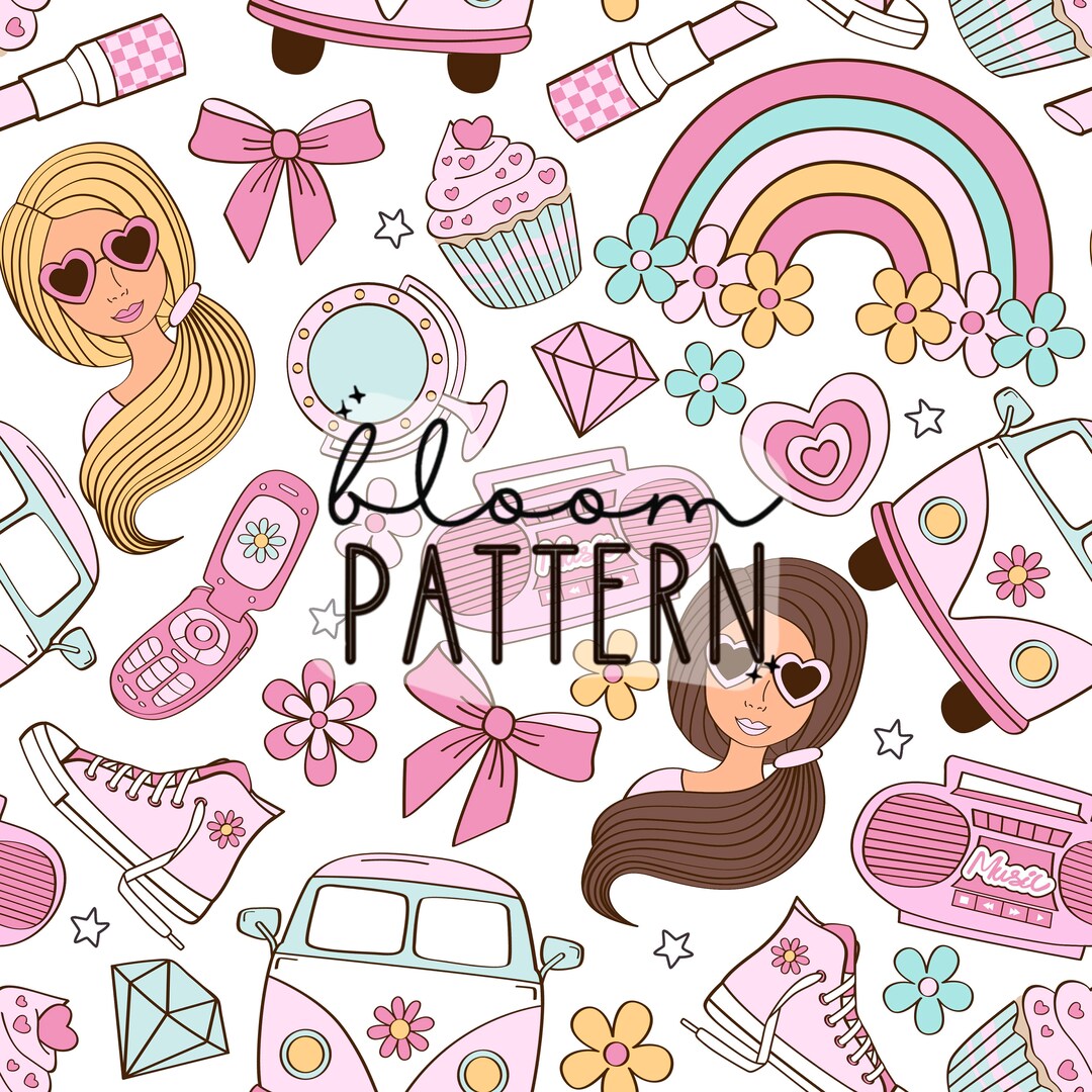 Pink Doll Seamless Pattern, Girly Seamless Pattern, Spring Summer Fun ...