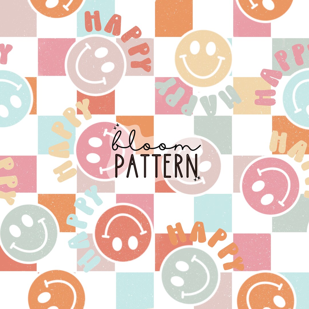 Retro Smiley Face Seamless, Happy Print Seamless Pattern Repeating File ...