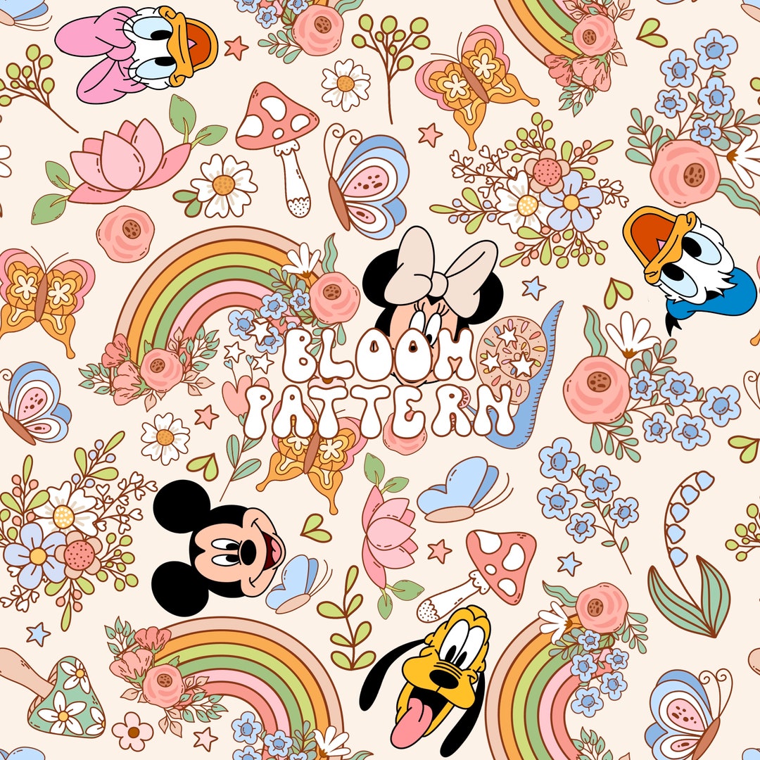 Magical Mouse Flower Bouquet Seamless Pattern, Spring Seamless Pattern, Retro Seamless Pattern ...