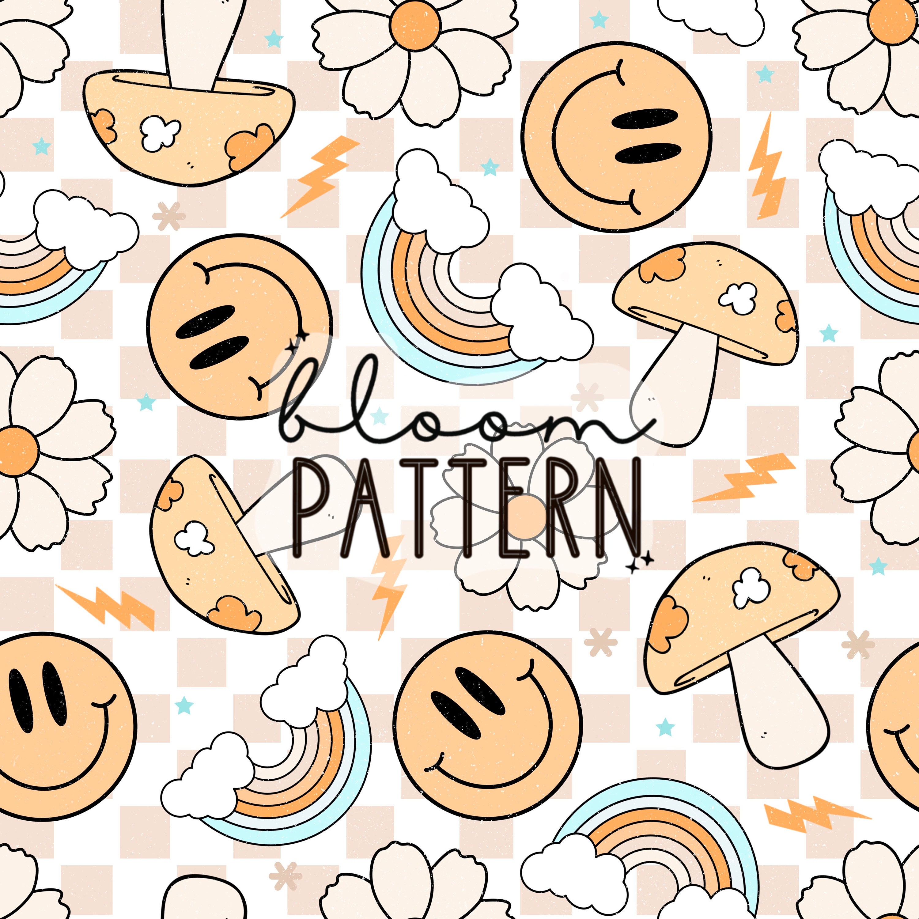 Retro Smiley Face Seamless Pattern Flower Power Seamless - Etsy