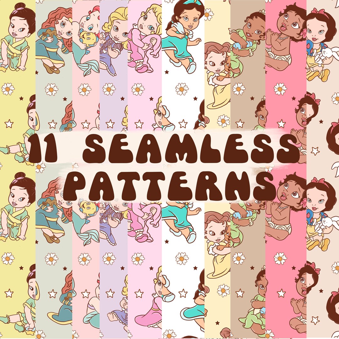 Bundle of 11 Baby Princess Seamless Pattern, Mermaid Seamless Pattern ...
