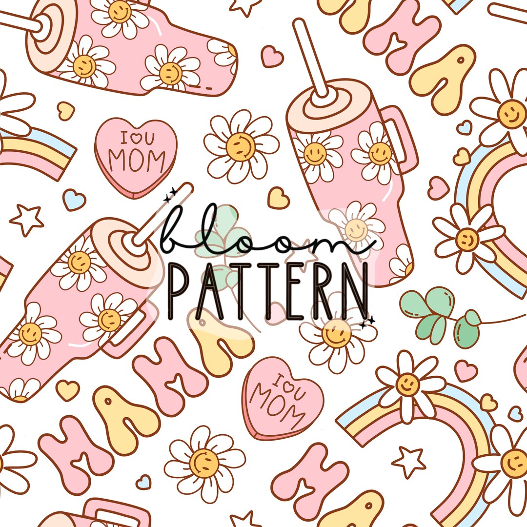 Mothers Day Seamless Pattern, Mama Retro Rainbow Seamless Pattern ...