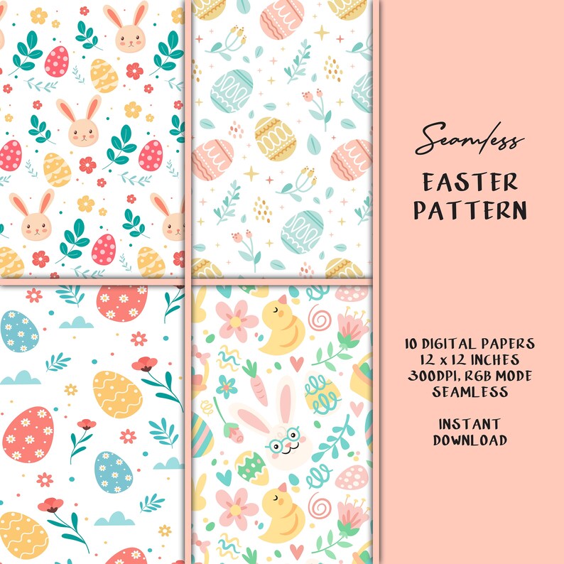 Easter Digital Papers, Spring Digital Papers, Doodle Rabbits and ...