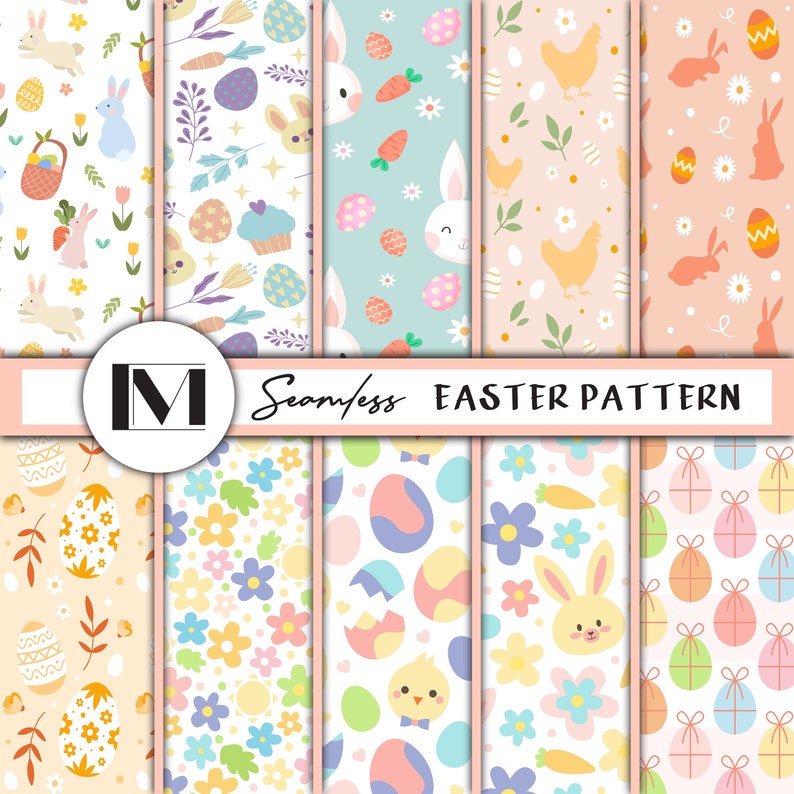 Easter Digital Papers, Spring Digital Papers, Doodle Rabbits and ...