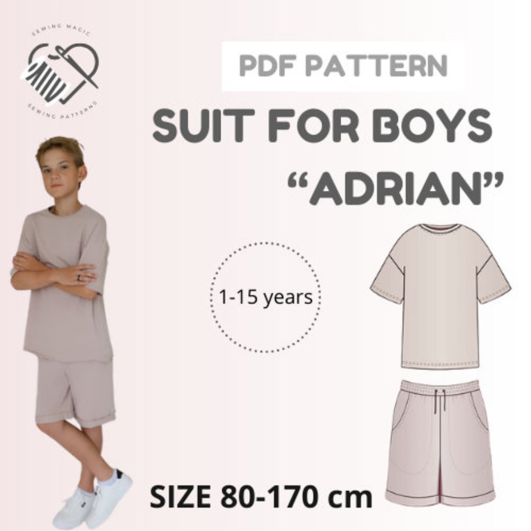 Boy's Suit shorts and T-shirt Sewing Pattern for Kids, Shorts Pattern ...