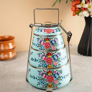 Handpainted Steel Tiffin Box: Eco-friendly Indian Lunchbox - Etsy