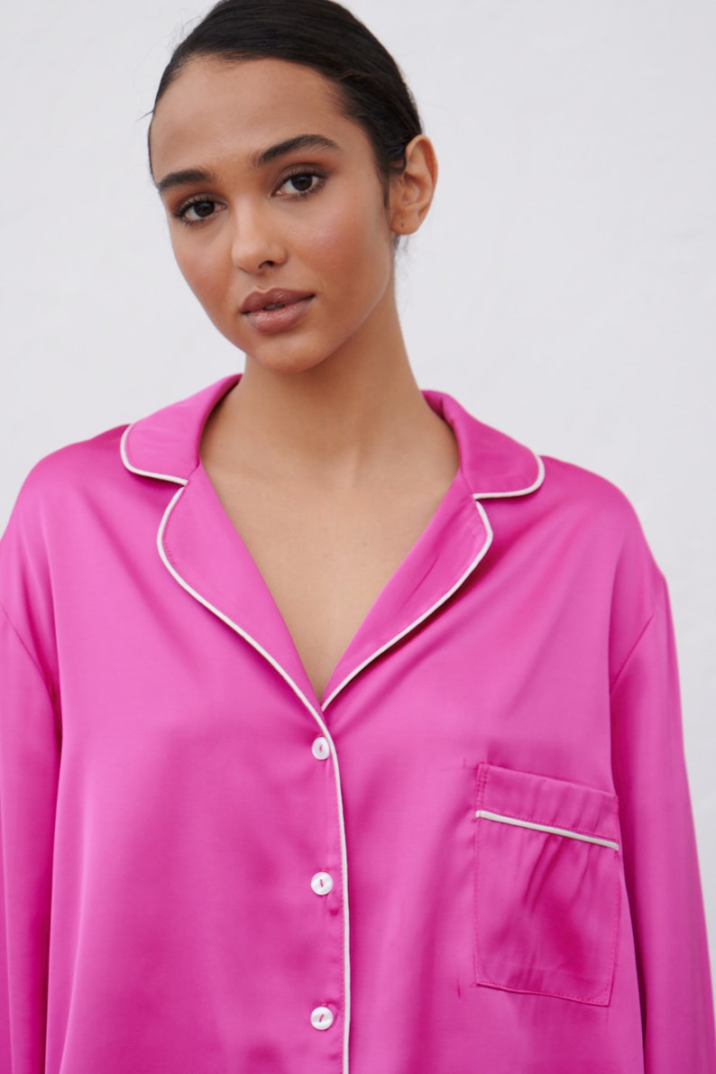 Women's Luxury Pink Satin Pajamas, Soft Bestselling Silk Satin Pajama ...