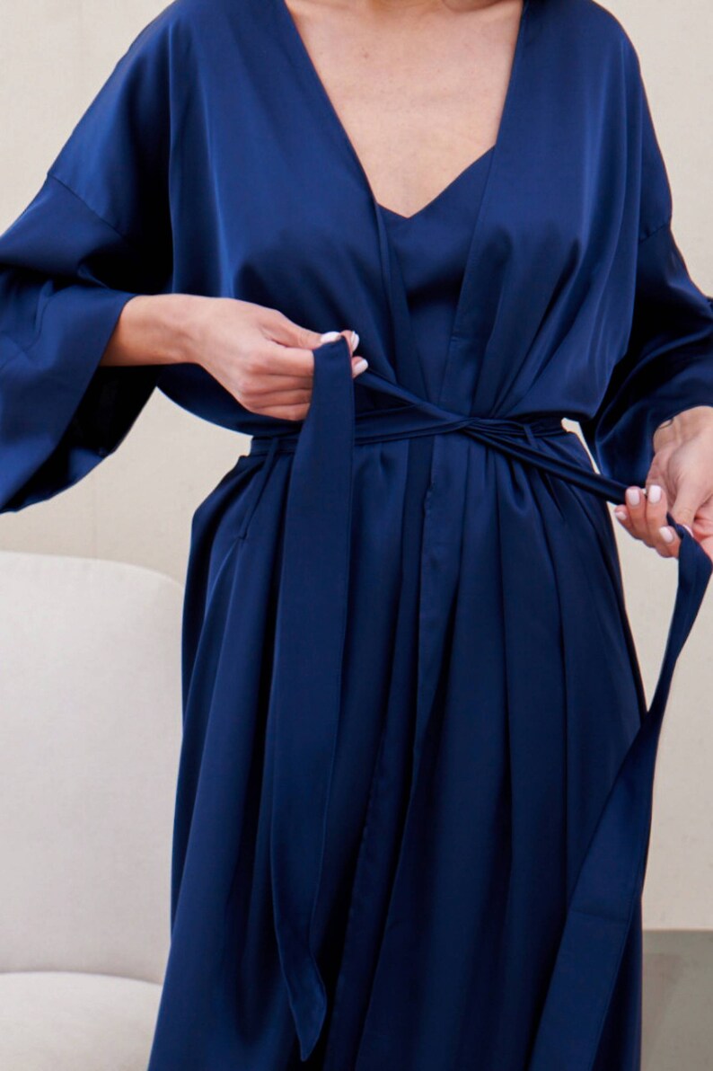 Blue Silk Robe, Silk Dressing Gown, Navy Robe, Anniversary Gift, Maxi ...