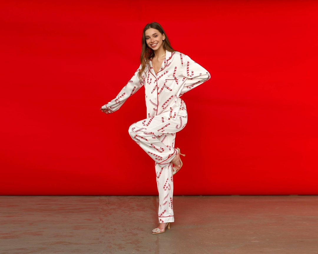 Satin Christmas Pajamas, Xmas Pjs, Lollipops Pajamas, Xmas Gifts ...