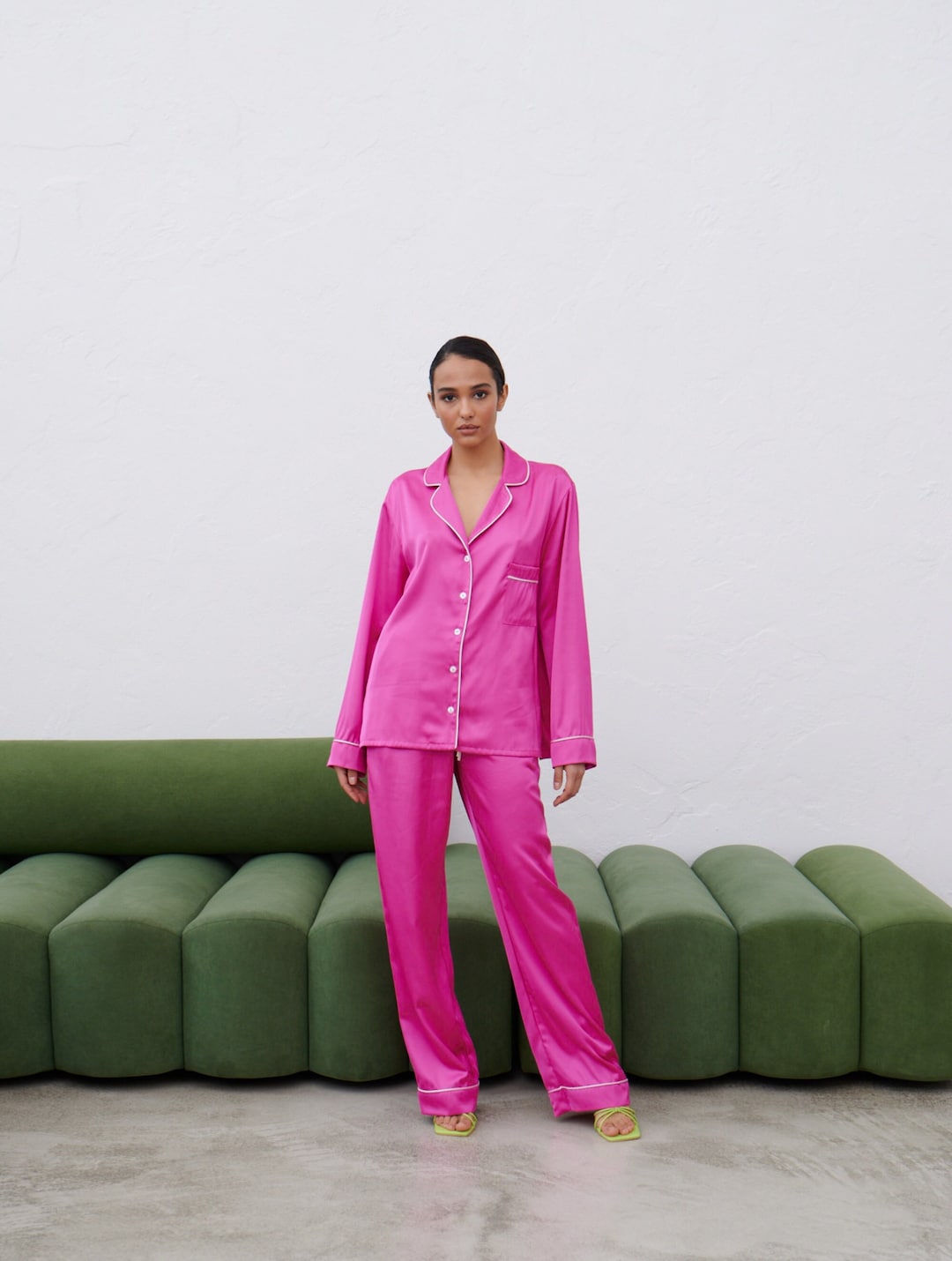 Women's Luxury Pink Satin Pajamas, Soft Bestselling Silk Satin Pajama ...