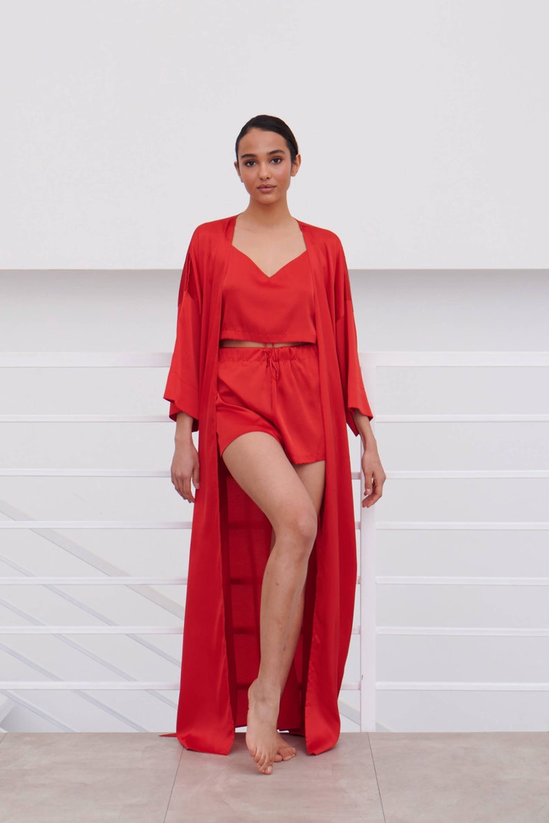 Red Silk Robe, Silk Long Robe, Wedding Silk Robe, Bridesmaid Robes ...