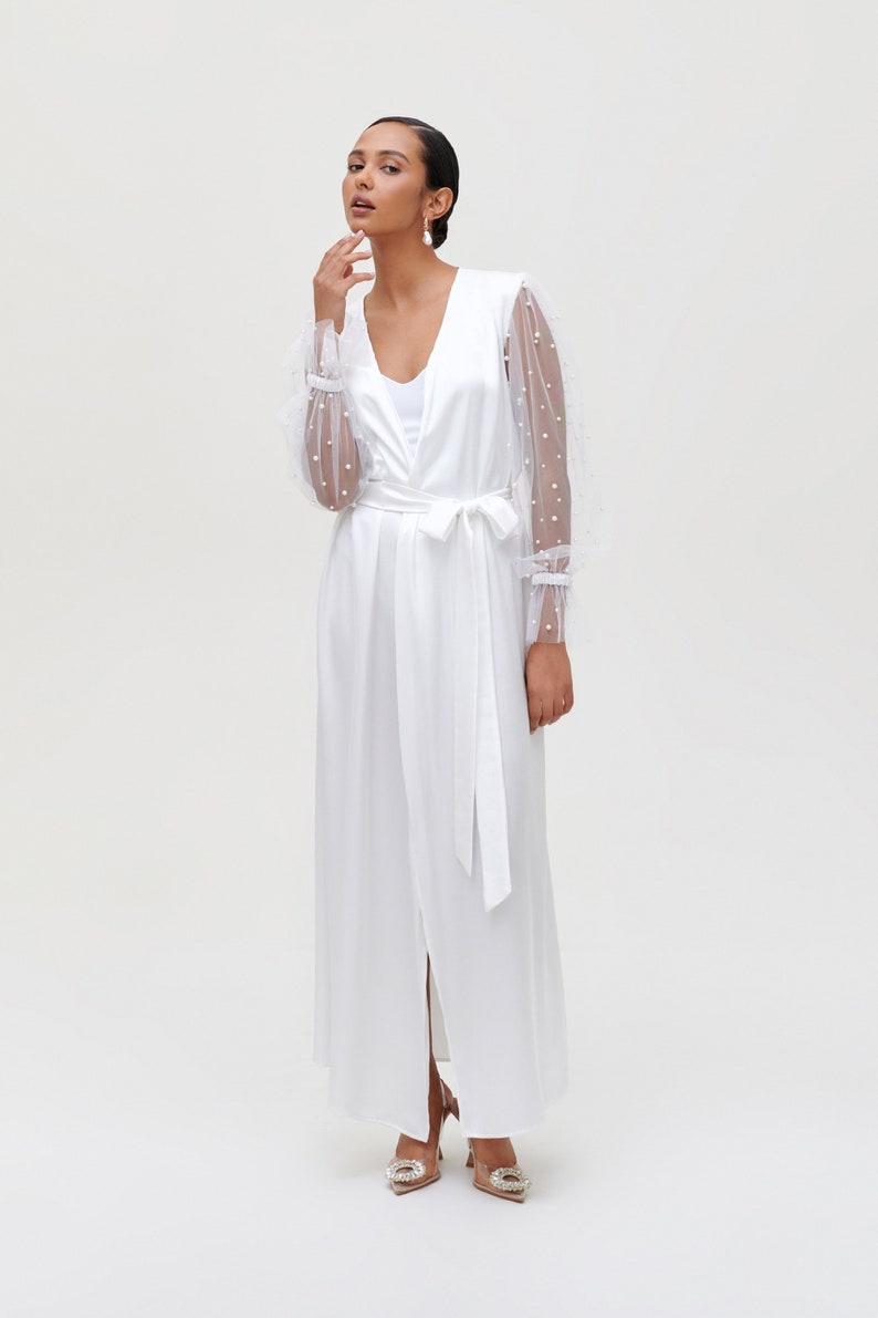 Pearl Bridal Robe, White Bridal Robe, Long Bridal Robe, Dressing Gown ...