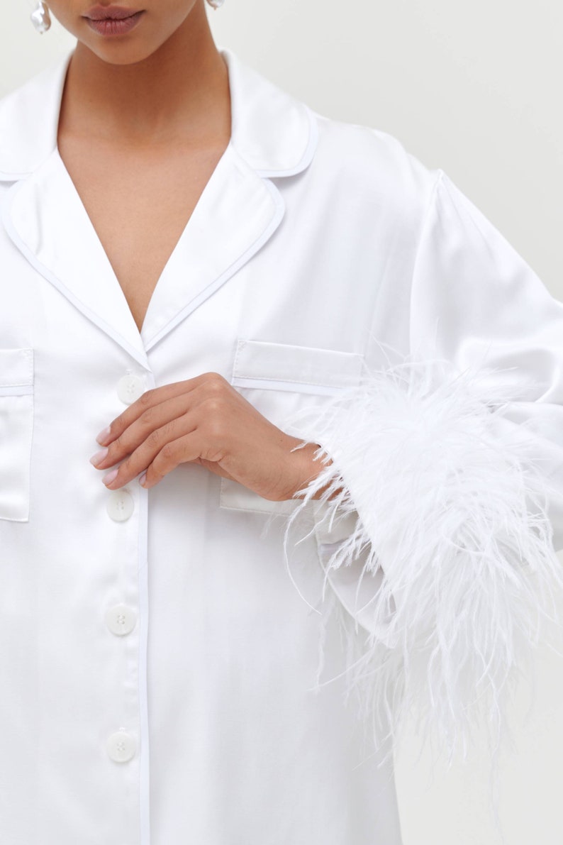 White Feather Pajama, Sleepover Party Pjs, Luxury Pajamas, Pajamas With ...