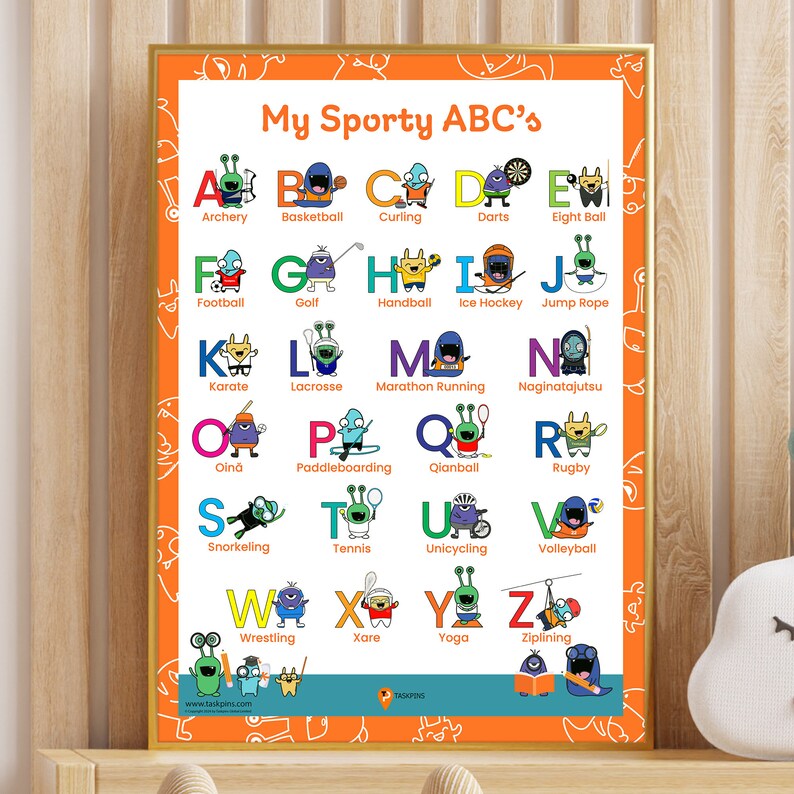 ABC Poster Alphabet Early Reading Printable Toddlers Room Idea Sports ...