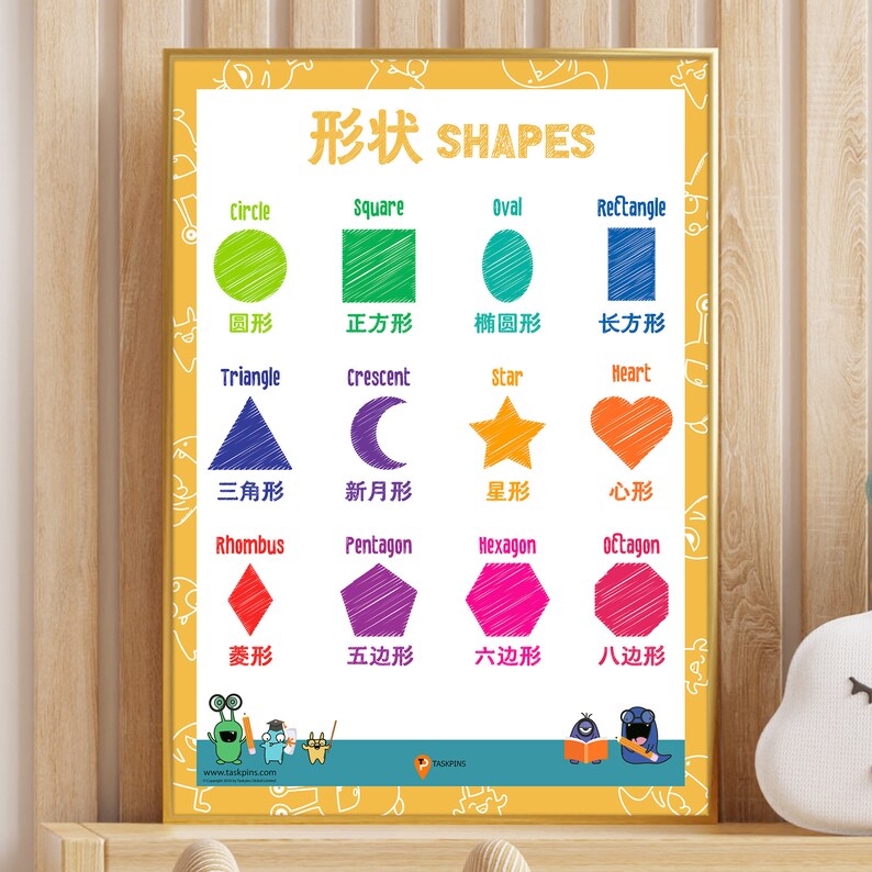 Shapes Simplified Chinese Poster Kids Learn Shapes Print Classroom ...