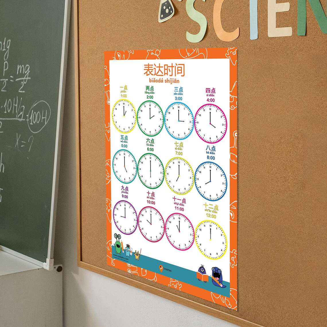 Telling Time Poster Simplified Chinese Kids Clocks Print Classroom ...