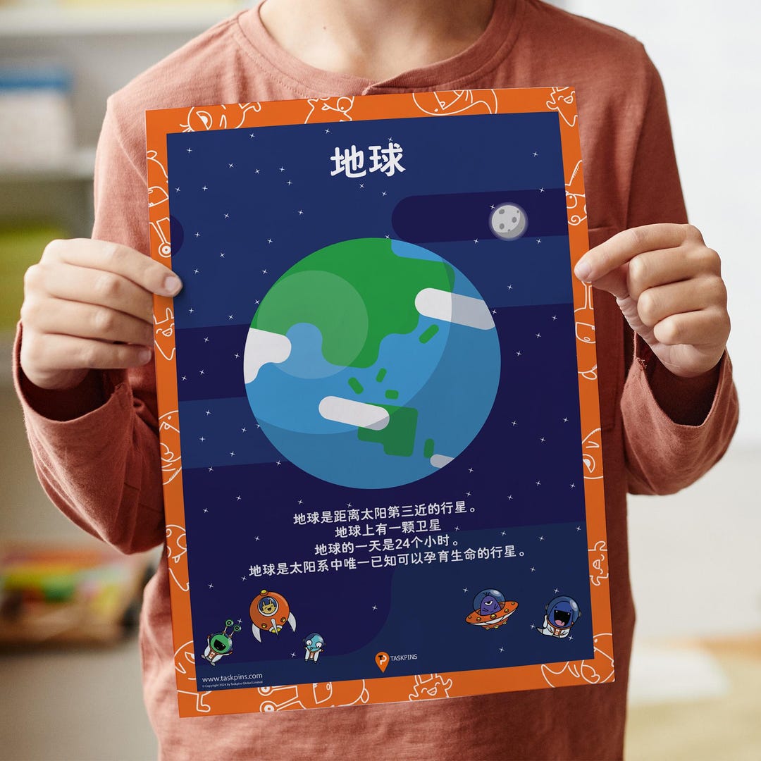 Earth Poster 地球海报 Simplified Chinese Planet Poster Space Printable Wall ...