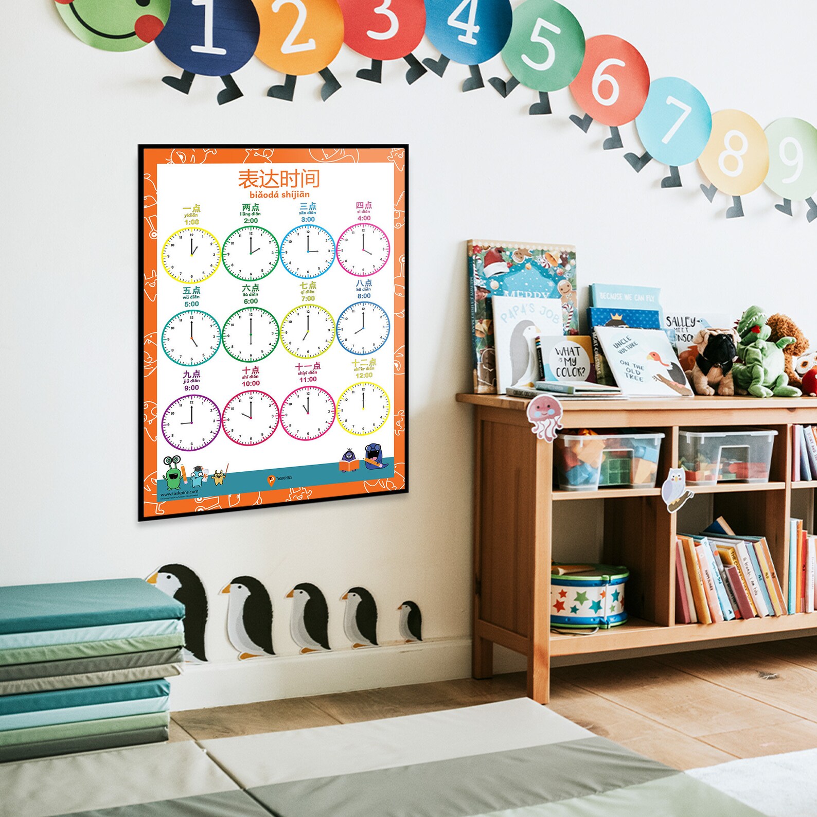 Telling Time Poster Simplified Chinese Kids Clocks Print Classroom ...