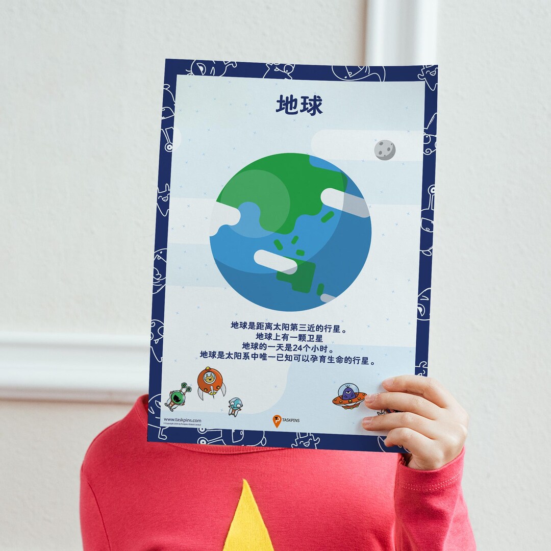 Earth Poster 地球海报 Simplified Chinese Planet Poster Space Printable Wall ...