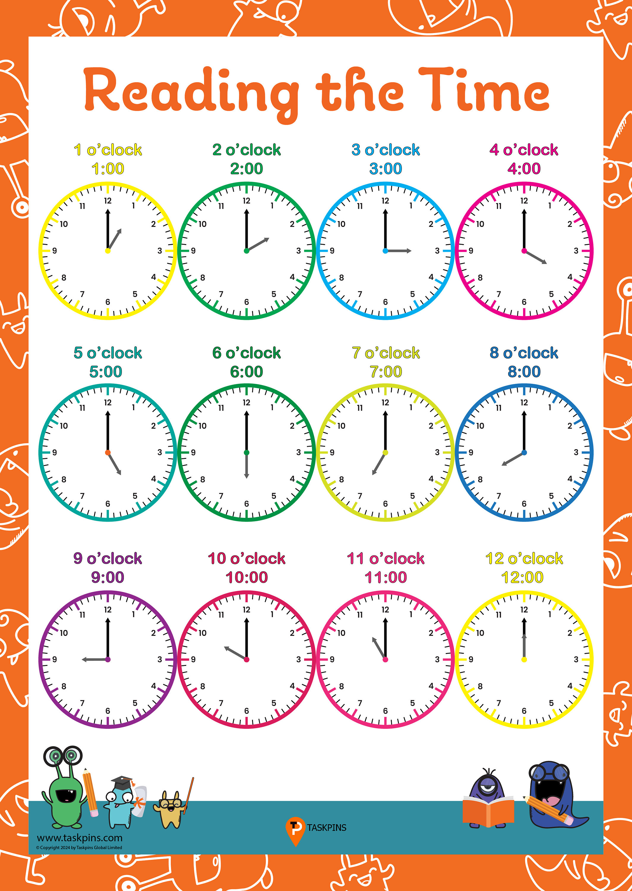 Telling Time Poster Kids Clocks Print Classroom Decor Reading Clocks ...
