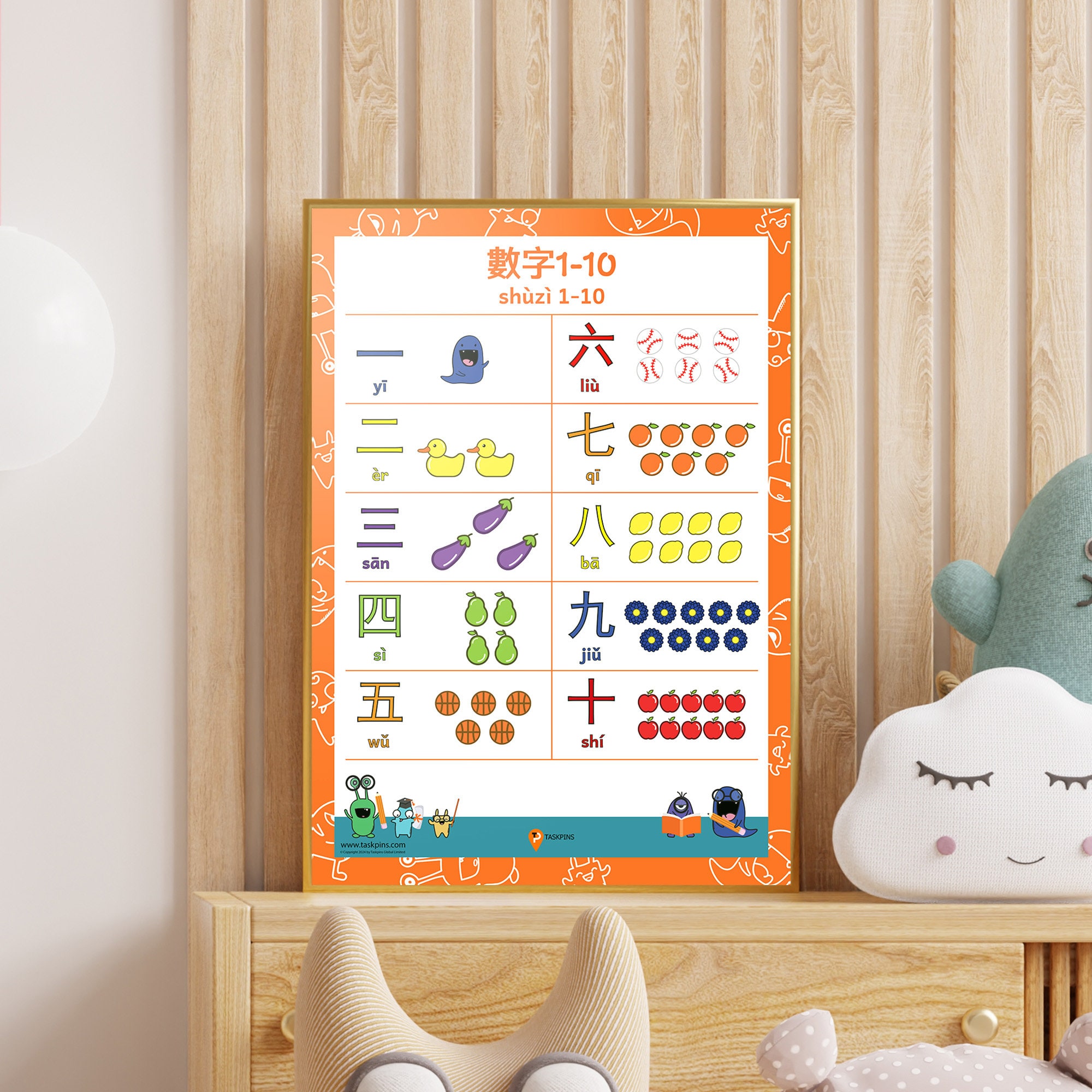 Math Poster Kids Numbers Traditional Chinese Classroom Decor One to Ten ...