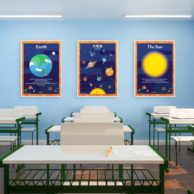 Solar System Poster Simplified Chinese 太阳系 行星 Planets Poster Space ...