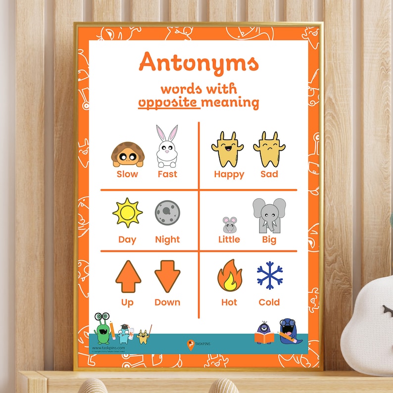 Learn English Poster Kids Antonyms Print Classroom Decor English ...