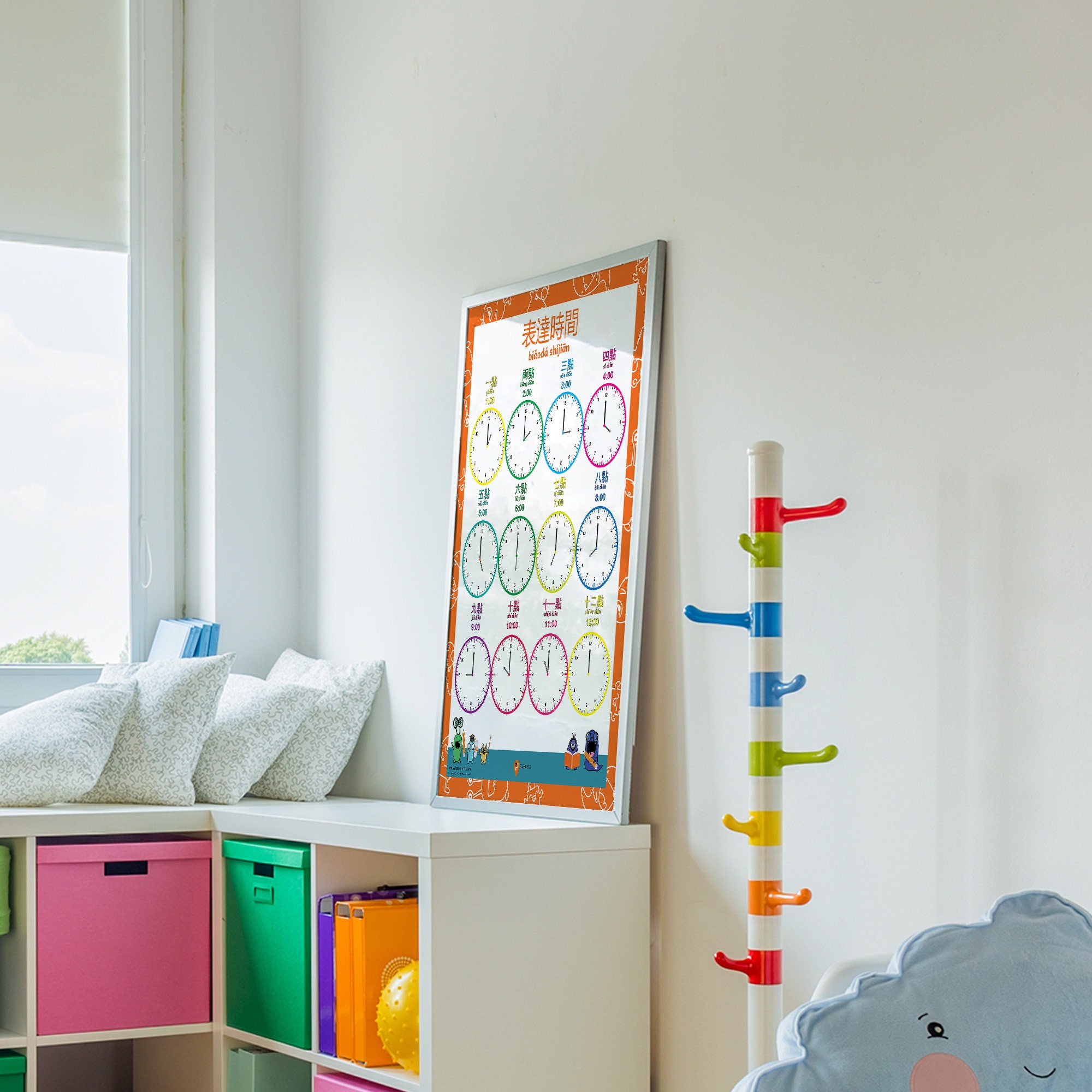 Telling Time Poster Traditional Chinese Kids Clocks Print Classroom ...