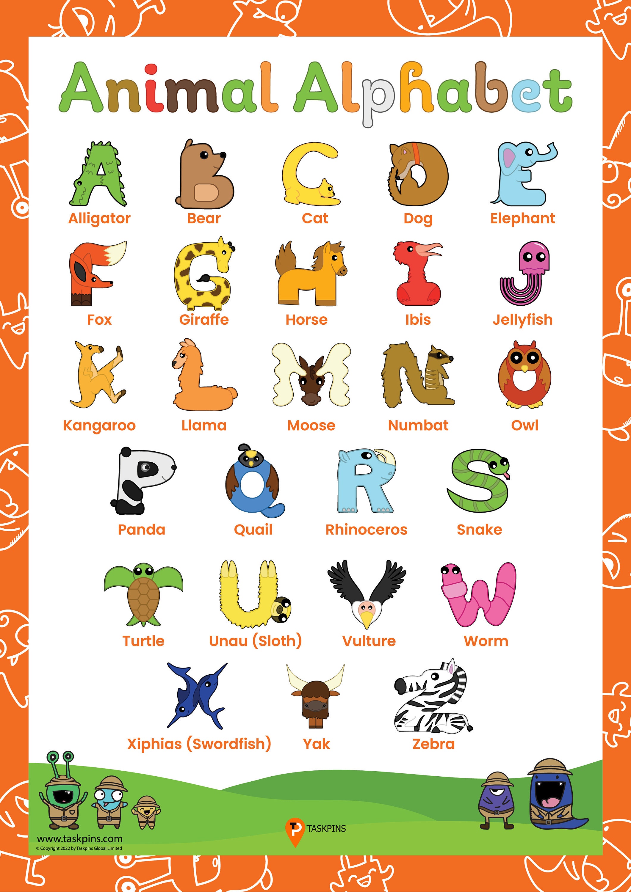 ABC Poster Alphabet Wall Art Printable Toddlers ABC Decor Animal Prints ...