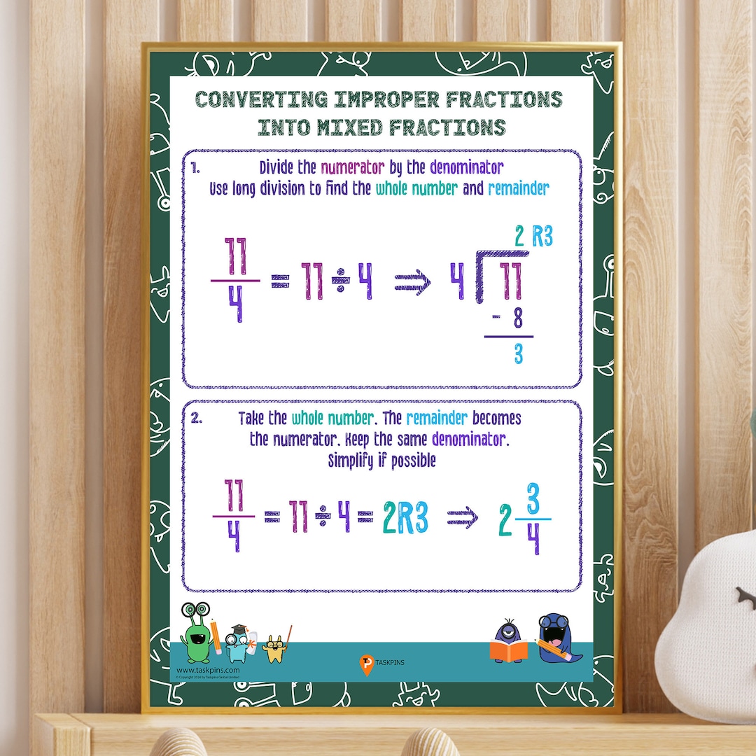 Converting Fractions Improper Fractions Mixed Fractions Basic Math ...
