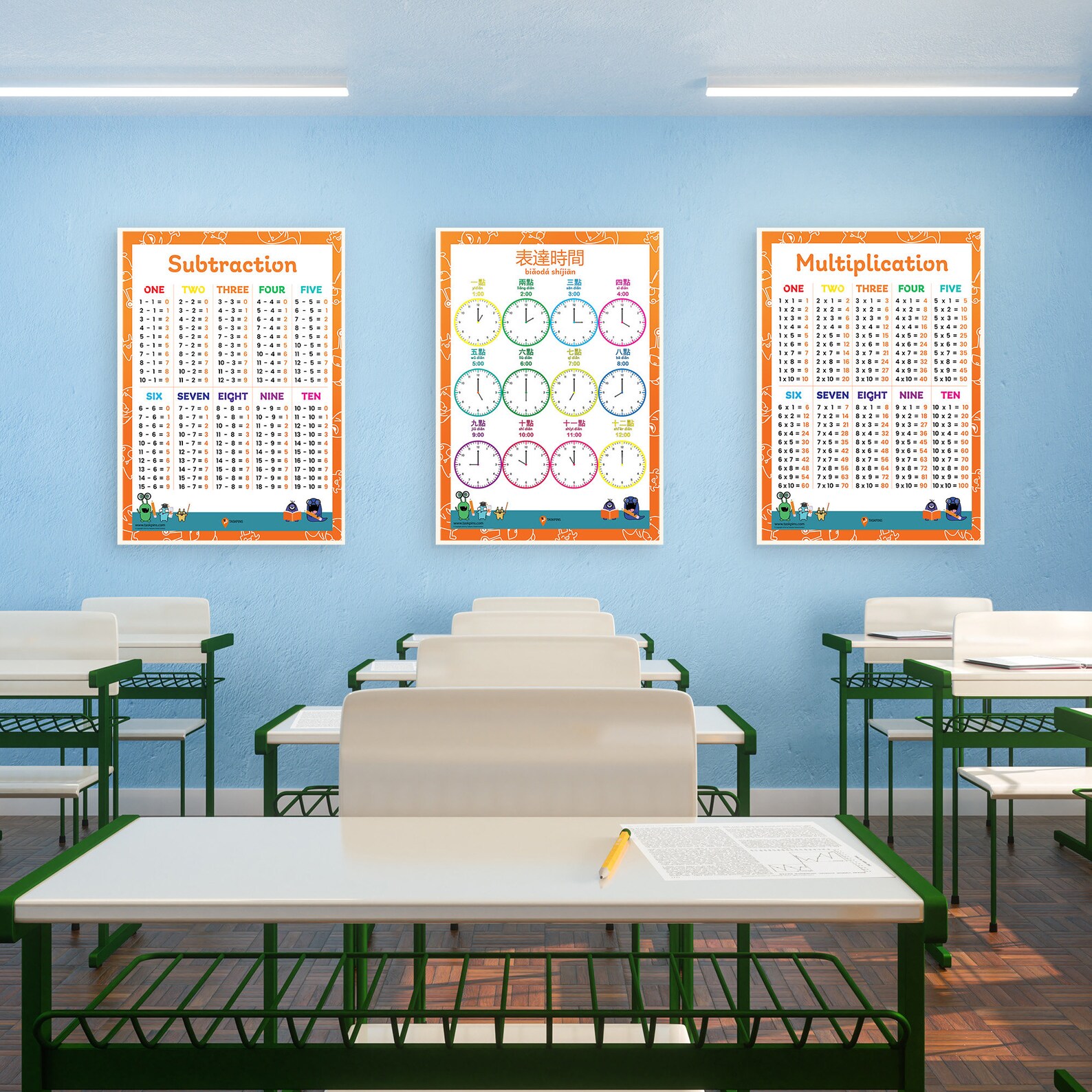 Telling Time Poster Traditional Chinese Kids Clocks Print Classroom ...