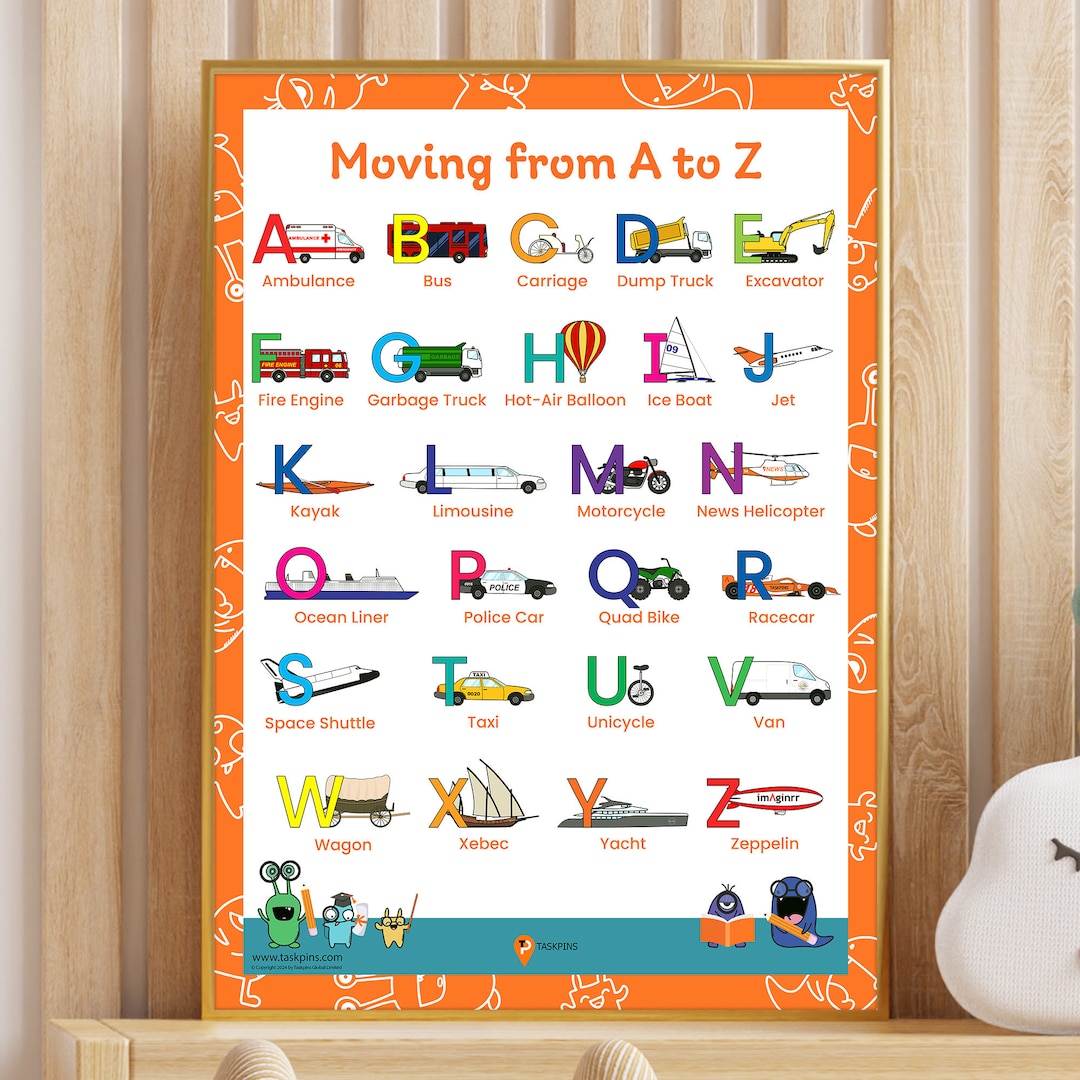 Transport Theme ABC Poster Alphabet Early Reading Printable Toddlers ...