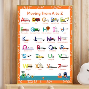 Transport Theme ABC Poster Alphabet Early Reading Printable Toddlers ...