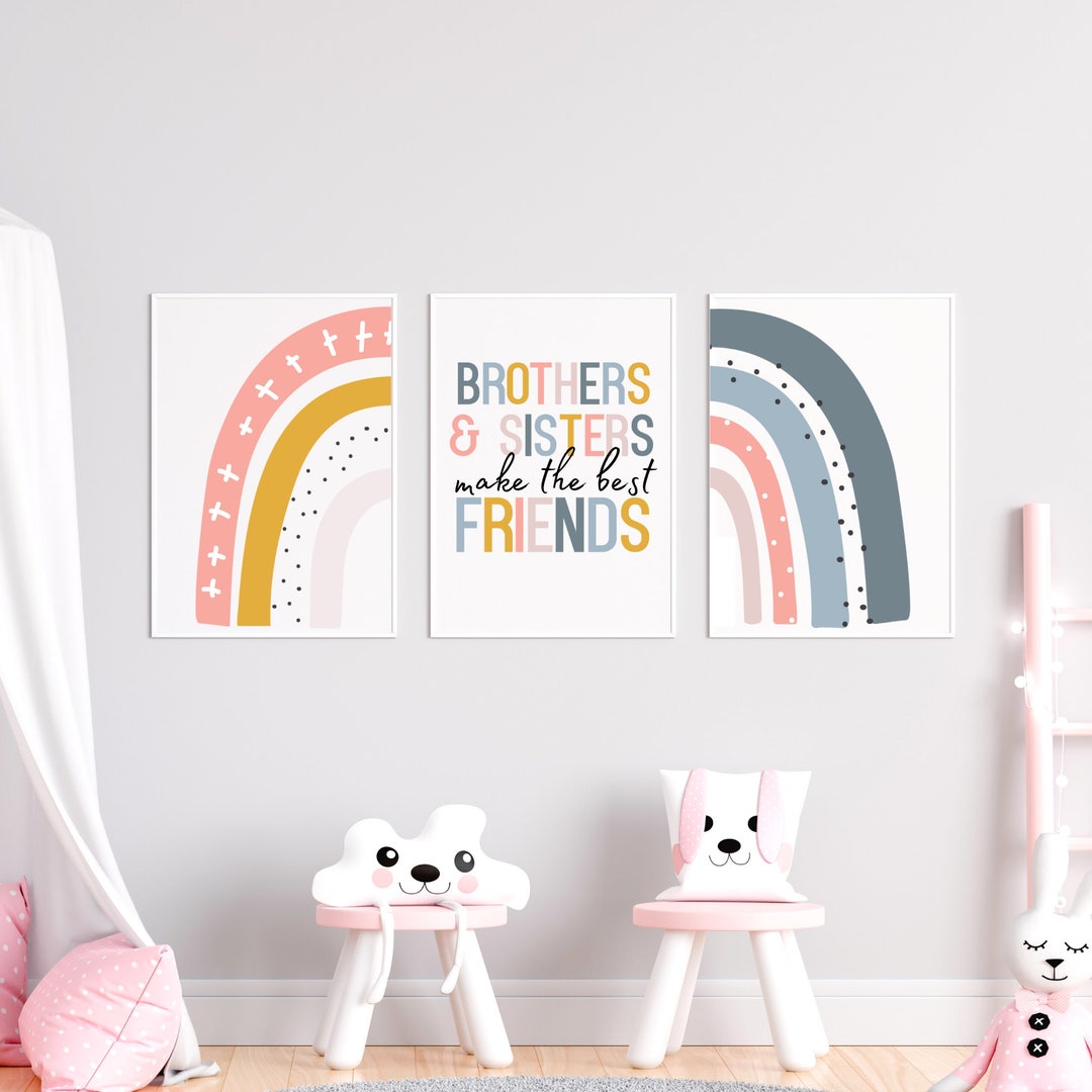 Digital Brother and Sister Wall Art, Rainbow Bedroom Decor, Shared ...