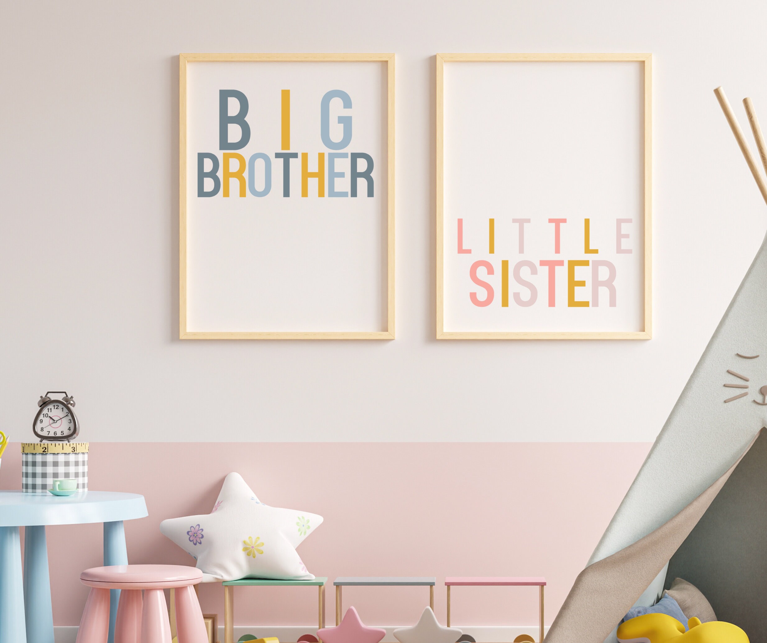 Digital Brother and Sisters Wall Art, Rainbow Bedroom Decor, Shared ...