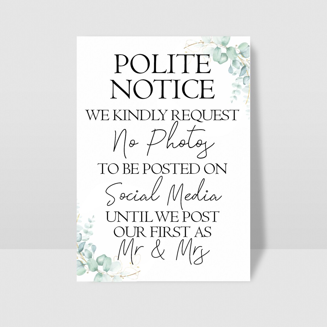 Digital No Social Media Wedding Sign, Printable Wedding Signs, Polite ...