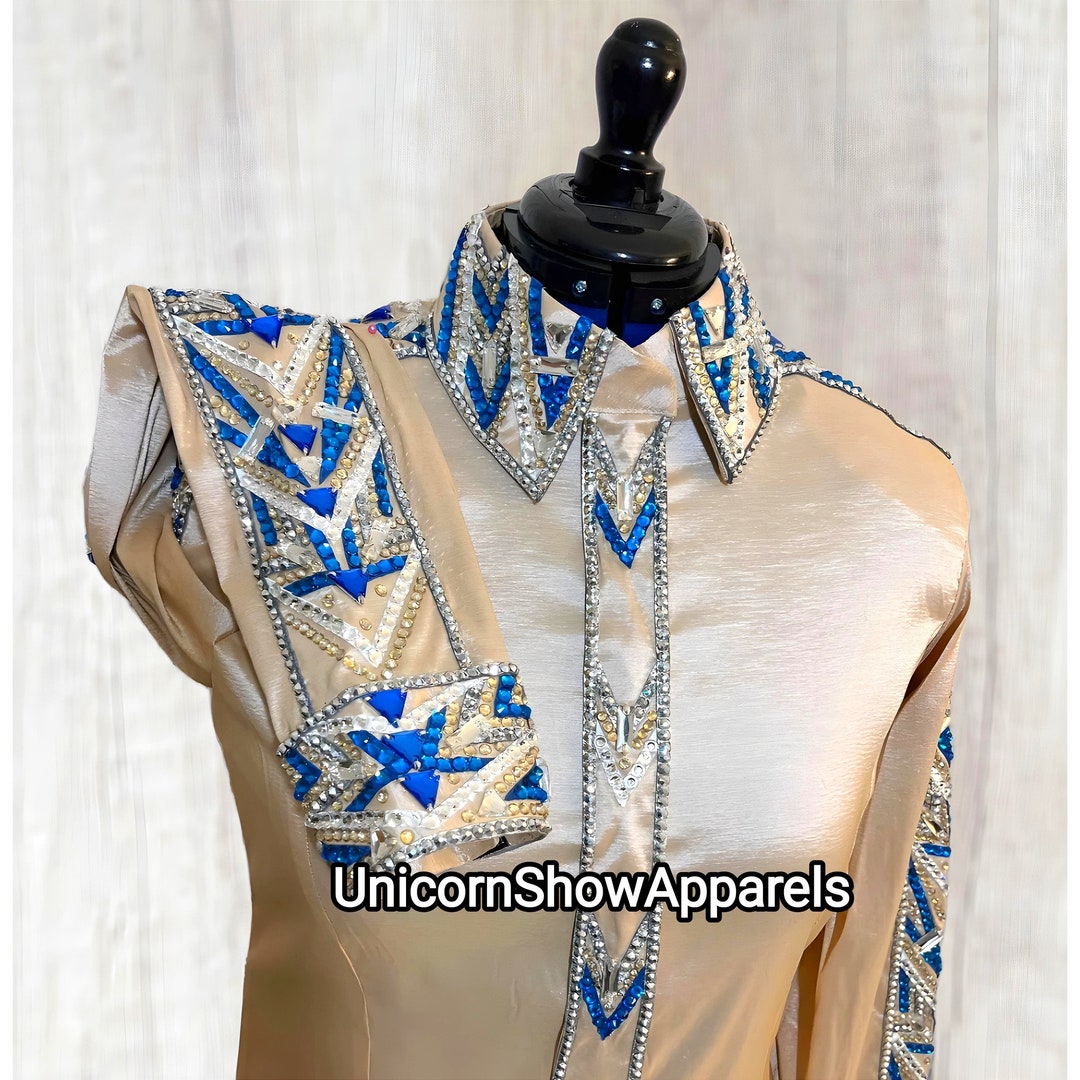 Cream and Blue Show Shirt Showmanship Shirt Western Show Shirt Horse ...