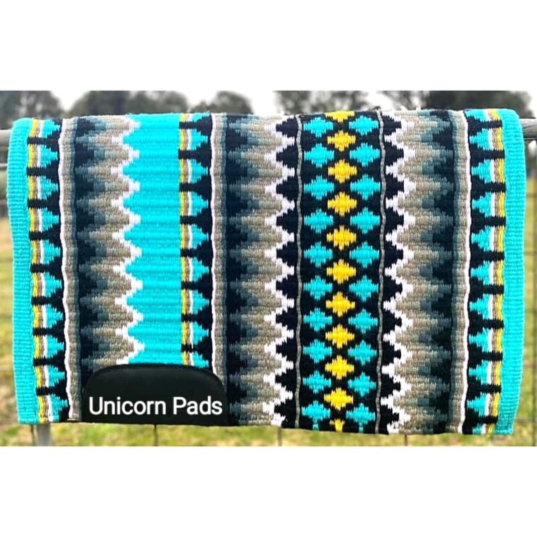 Turquoise Grey Yellow Saddle Pad Custom Saddle Pad Western Show Pad ...