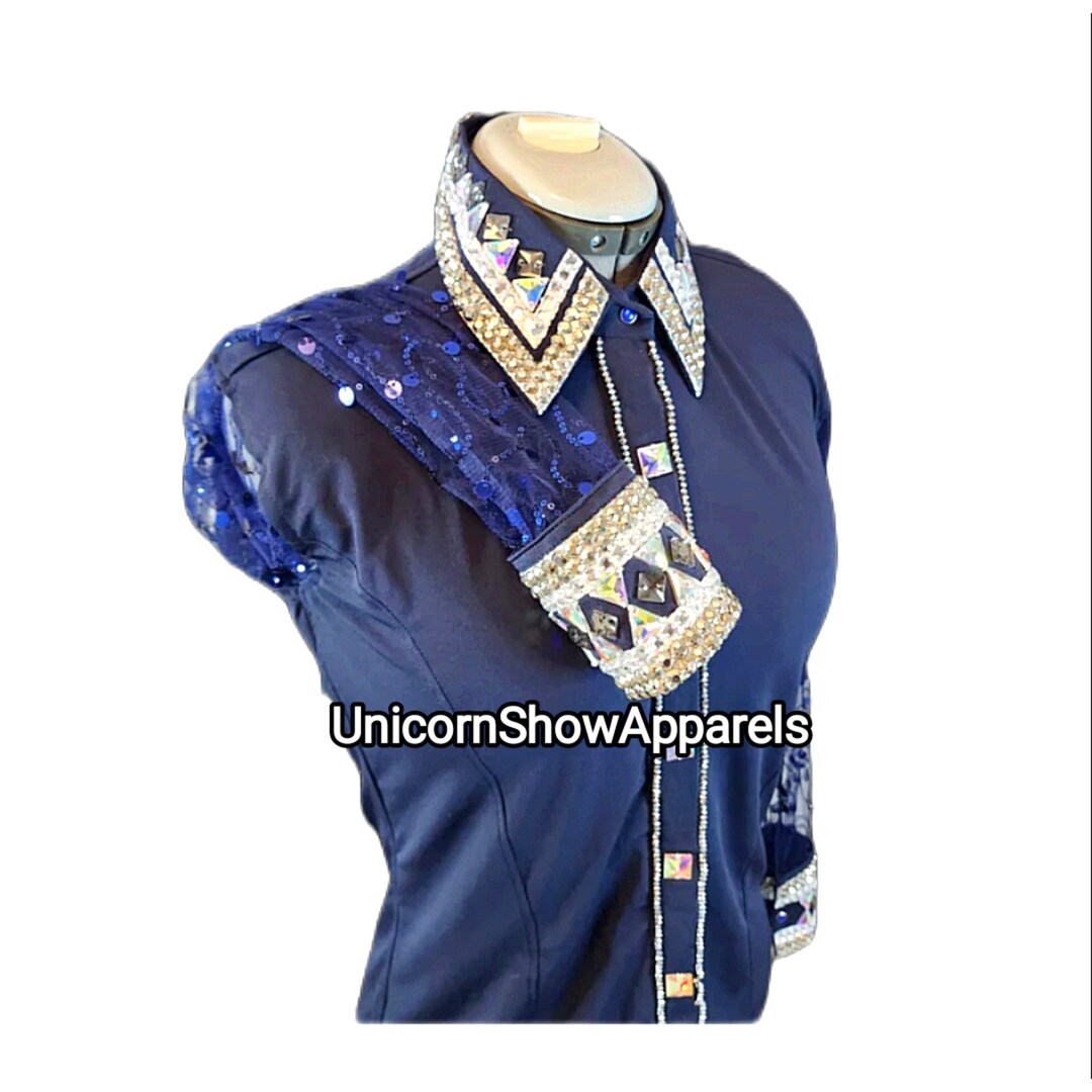 Navy Blue Show Shirt Western Show Shirt Showmanship Jacket Horsemanship ...
