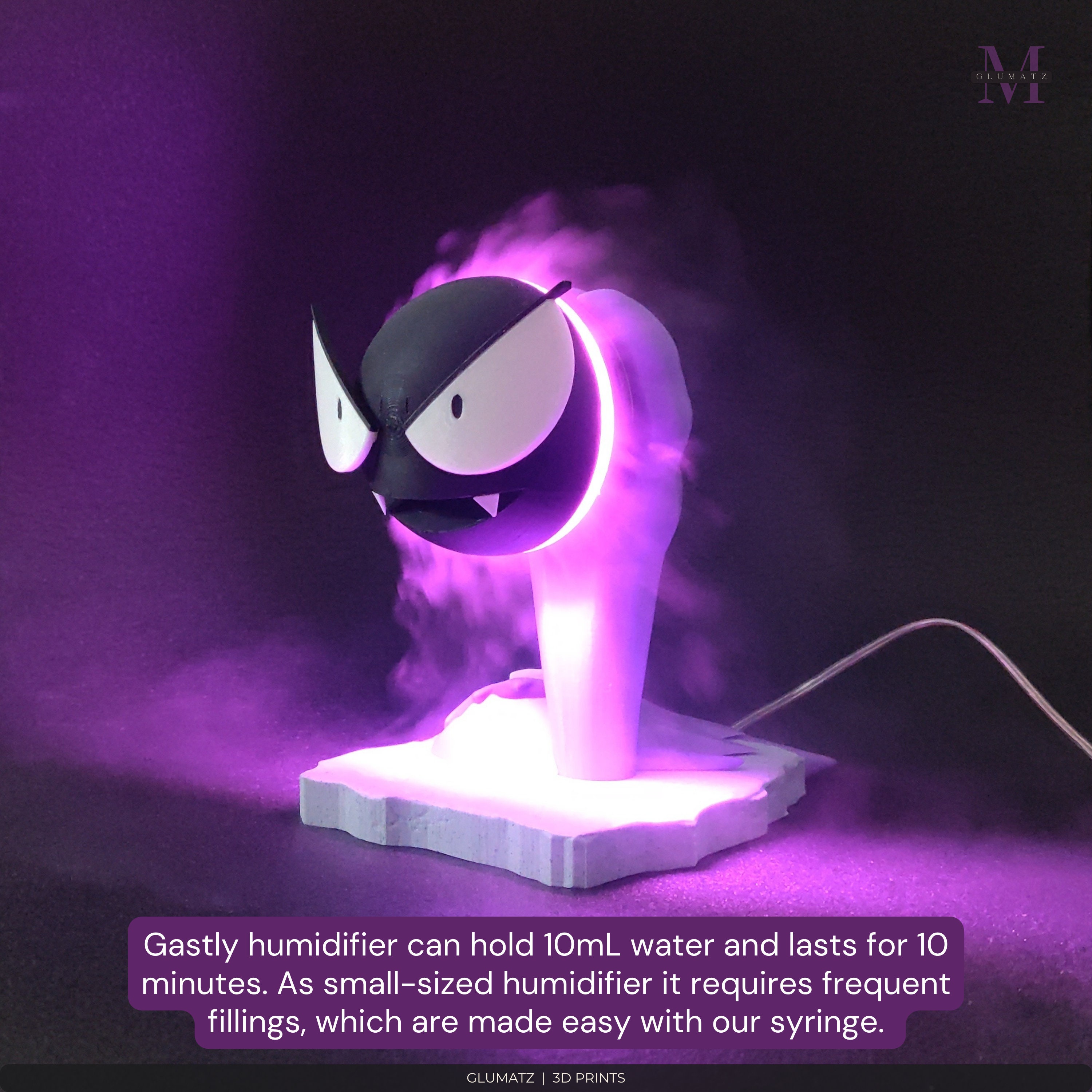 Gastly Pokemon Humidifier, 3D Printed, Desk Shelf Decoration, Gift for ...