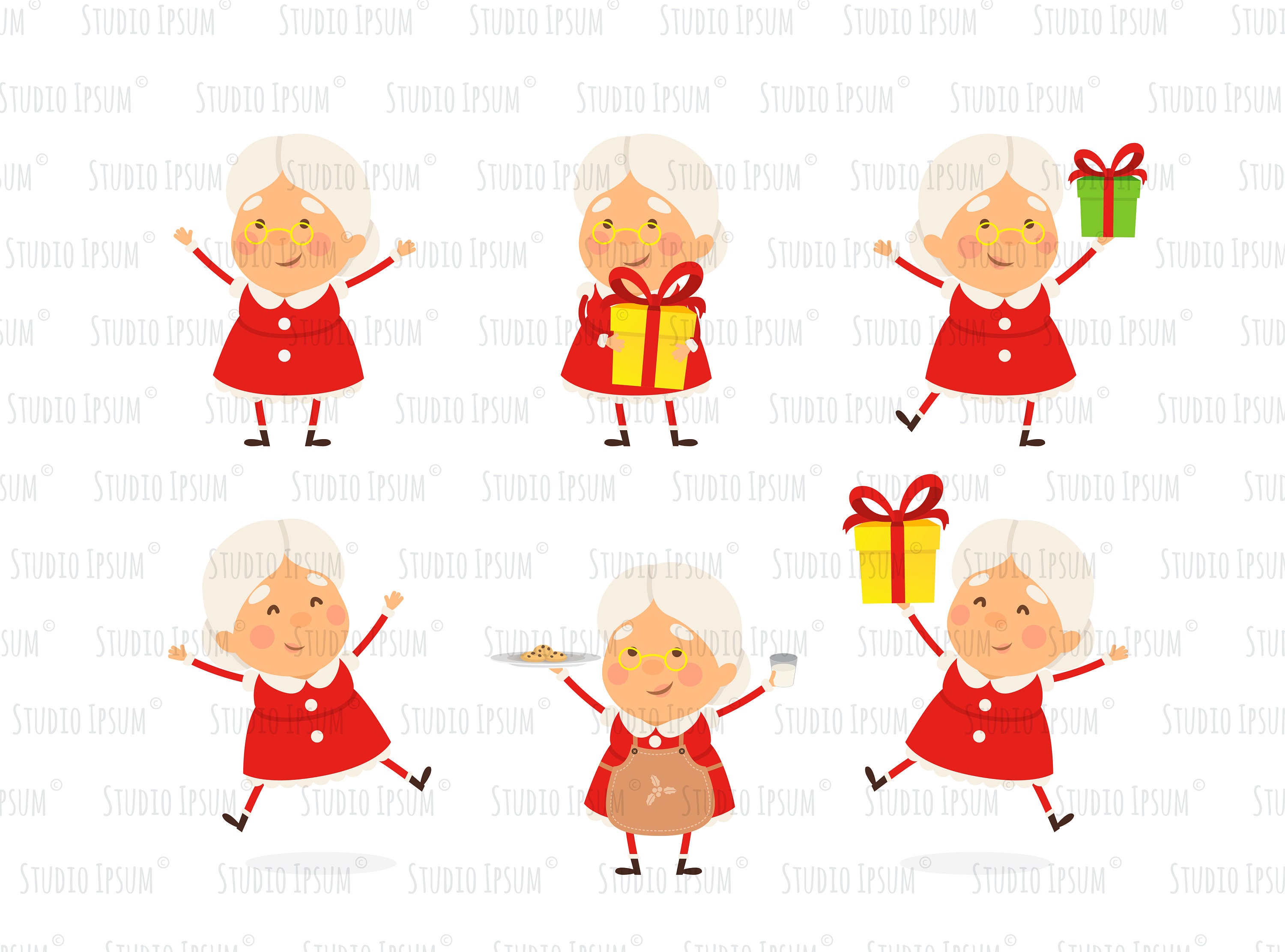 Cute Mrs Claus Set Cartoon Style - Etsy