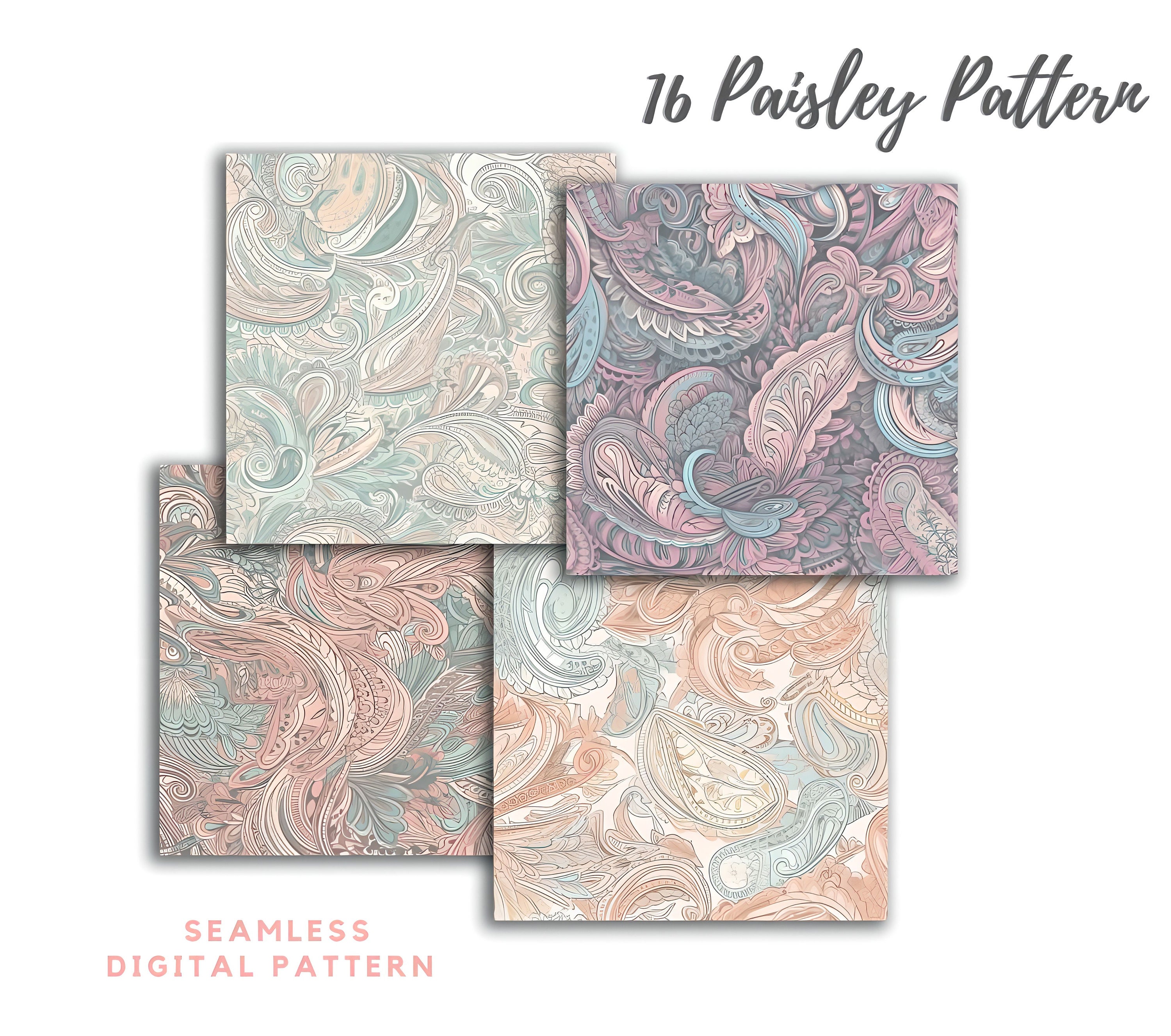16 Pastel Paisley Patterns, Seamless Digital Pattern, Buta Seamless ...