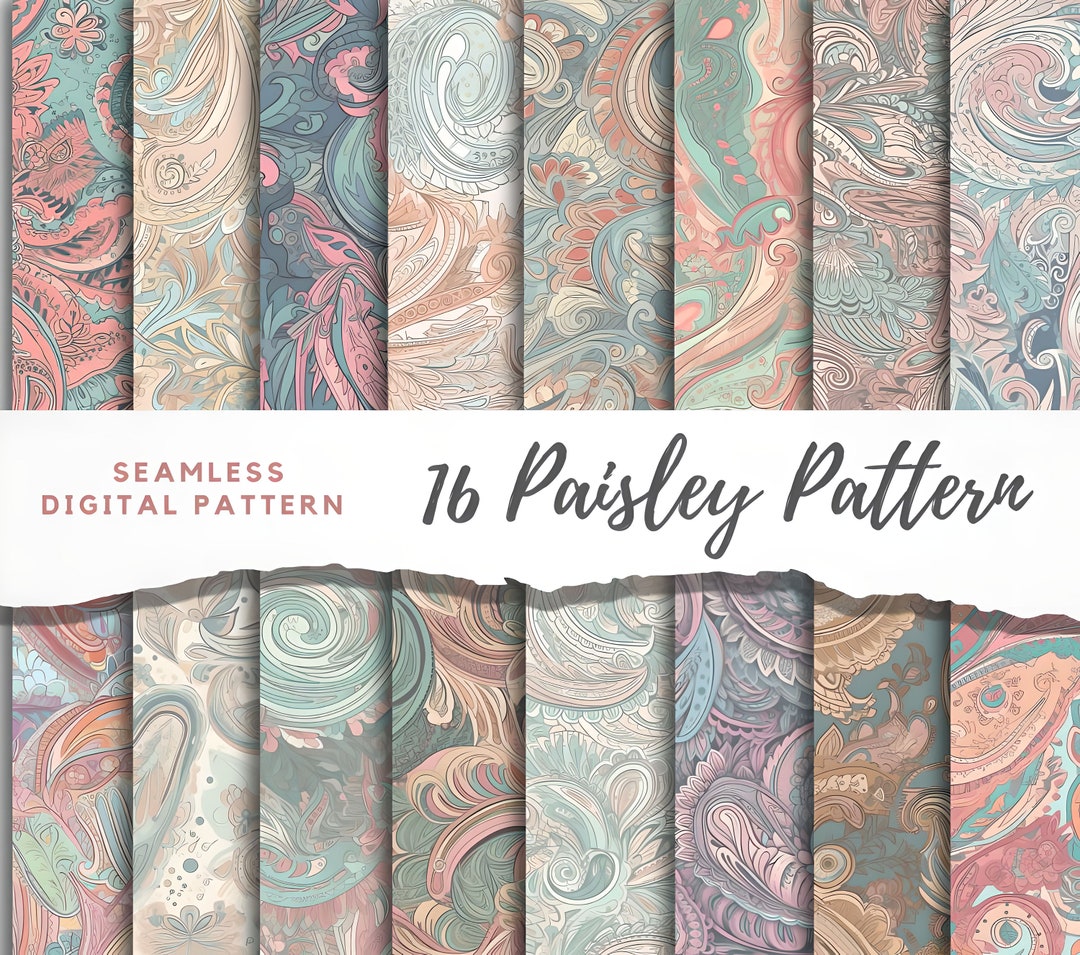 16 Pastel Paisley Patterns, Seamless Digital Pattern, Buta Seamless ...